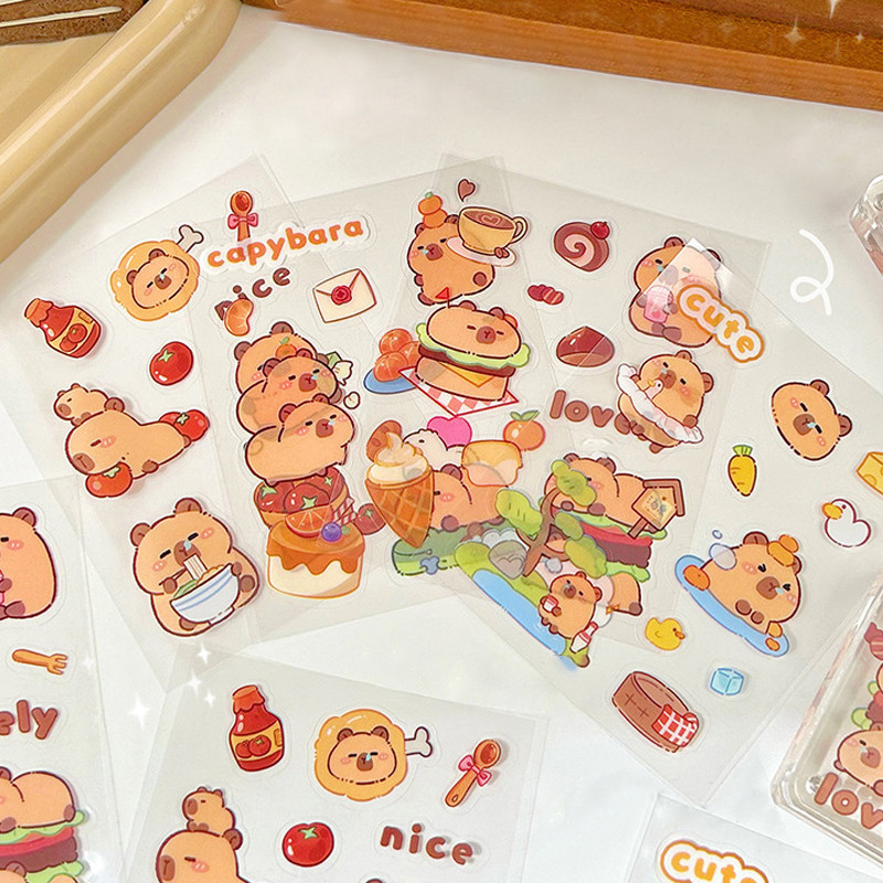 10 Sheets Cute Cartoon Capybara Stickers Watercup Deco DIY Waterproof ...