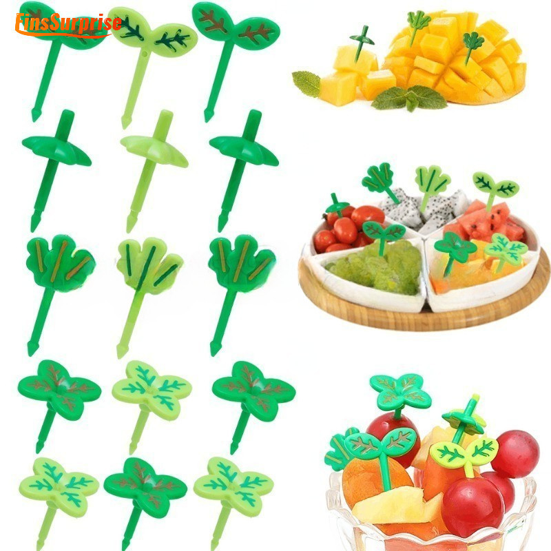 Mini Plastic Green Leaves Food Fruit Toothpick- Creative Unique Four ...