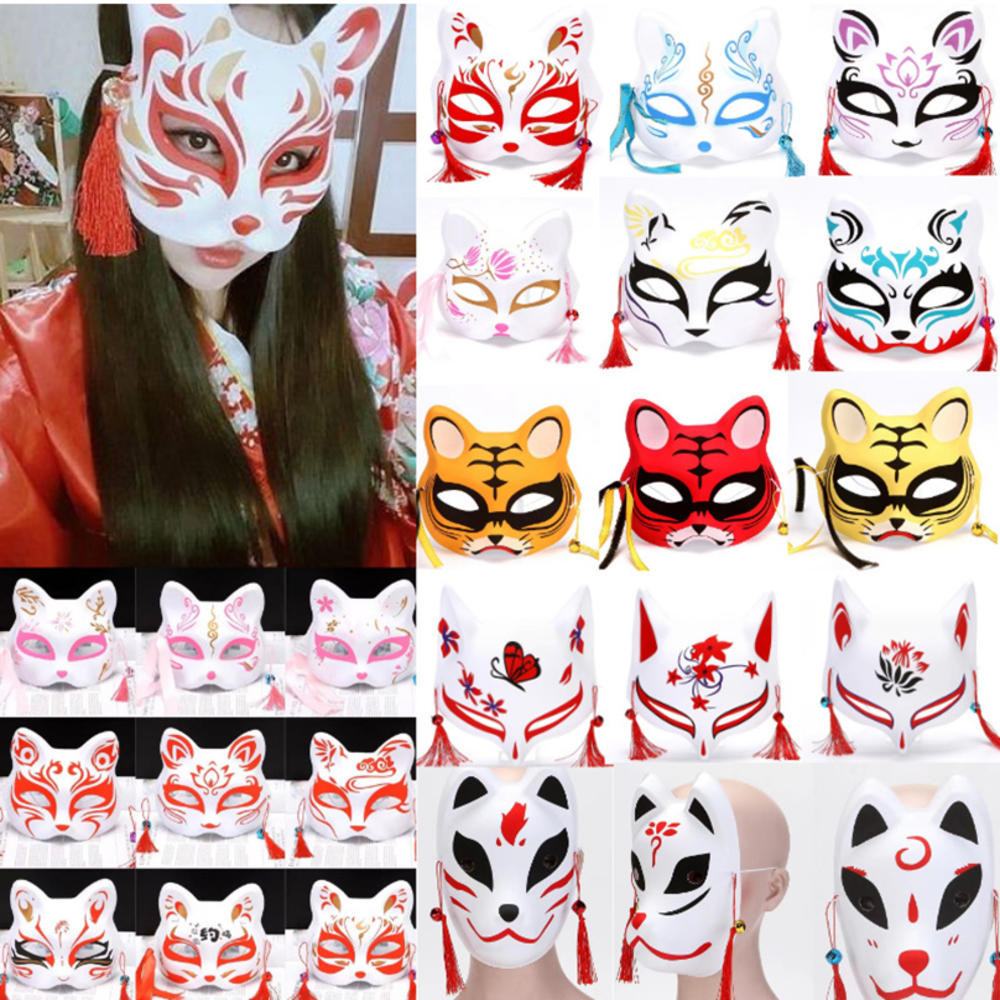 Fox Mask Japanese Cosplay Mask Half Face PVC Kabuki Kitsune Masks ...