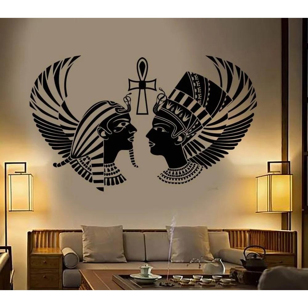 Egyptian King Queen Head Silhouette Wall Decal Stickers Living Room ...
