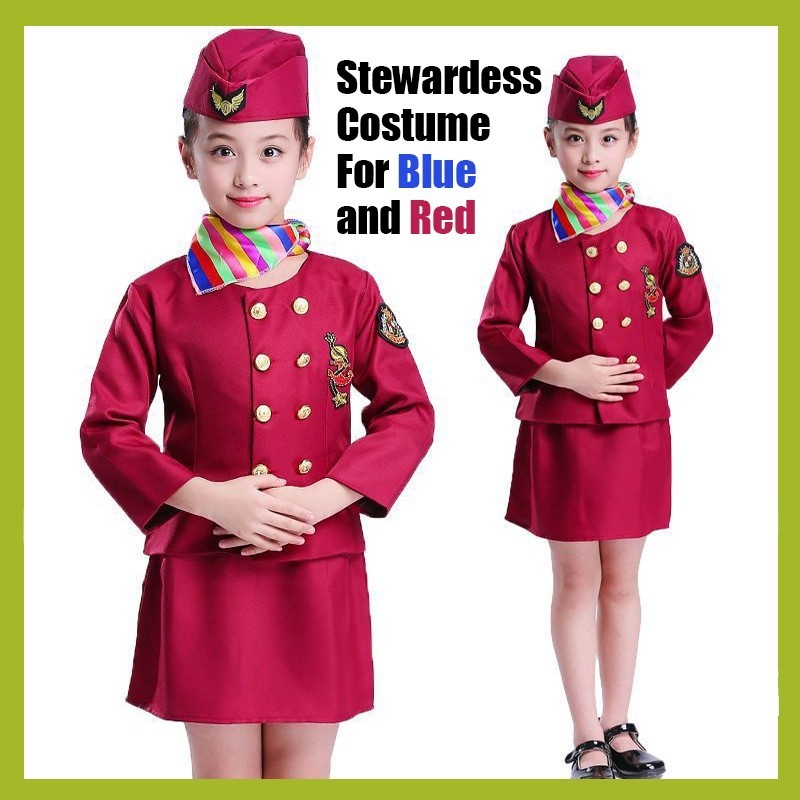 Flight Attendant Career Costume For Kids Girl Stewardess Uniform Set ...