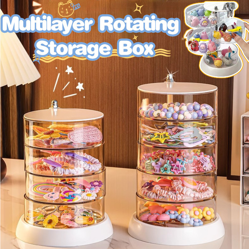 Multilayer Rotating Storage Box Dustproof Makeup Organizer Doll Display ...