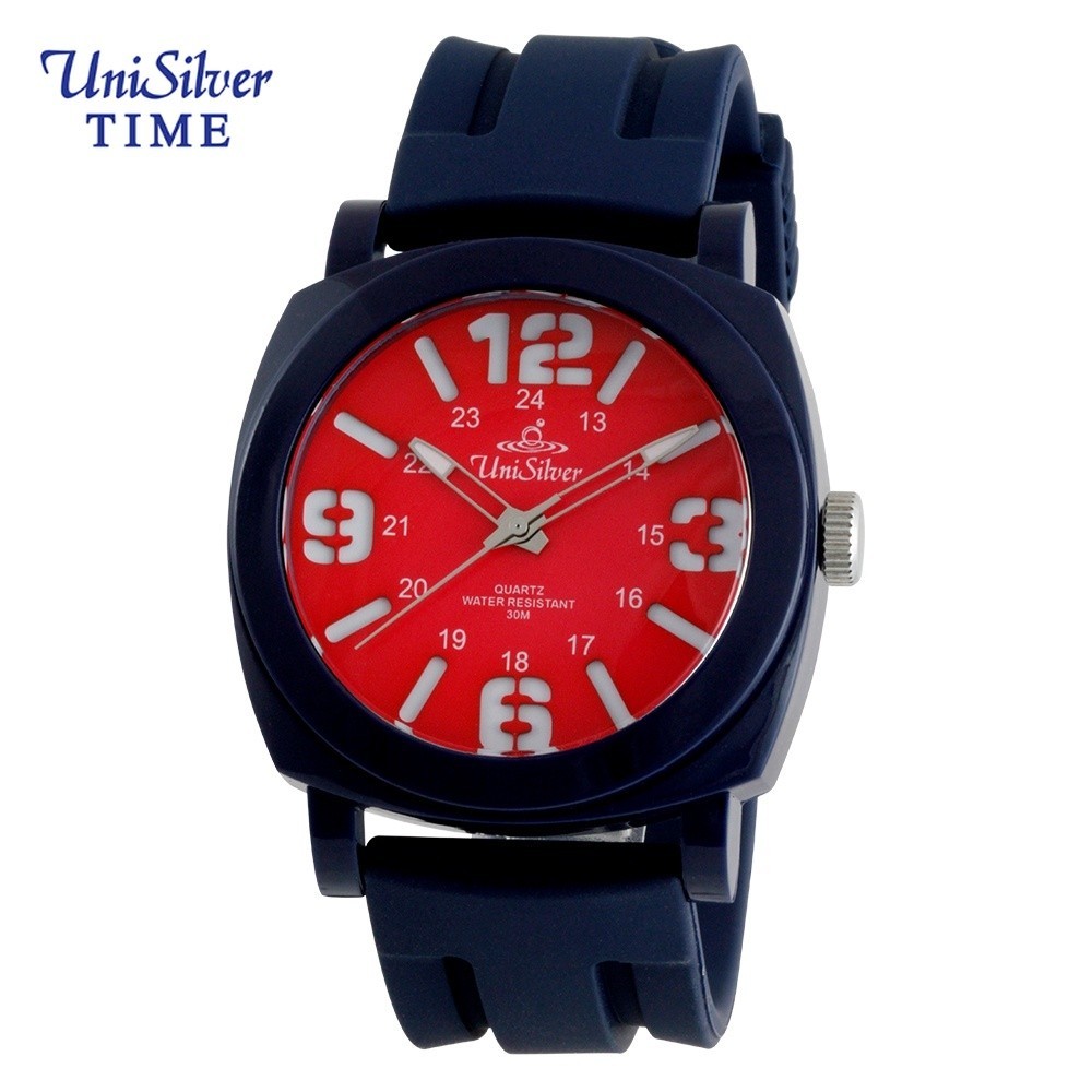 UniSilver TIME KONVEX STENCIL Men's Large Analog Red/Dark Blue Rubber ...