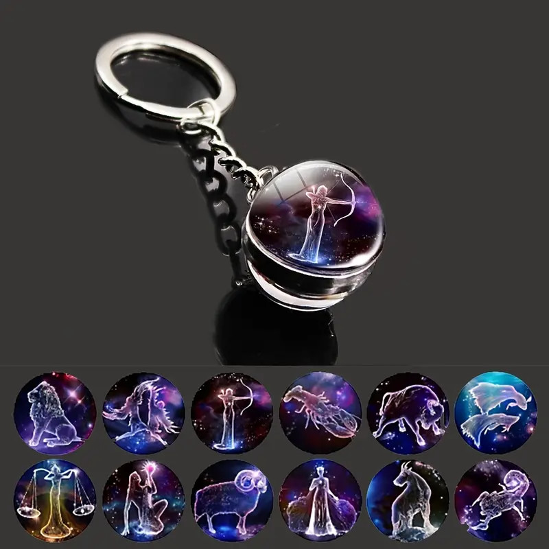 12 Constellations Key Ring Enchanting Luminous Starry Sky Glass Ball ...