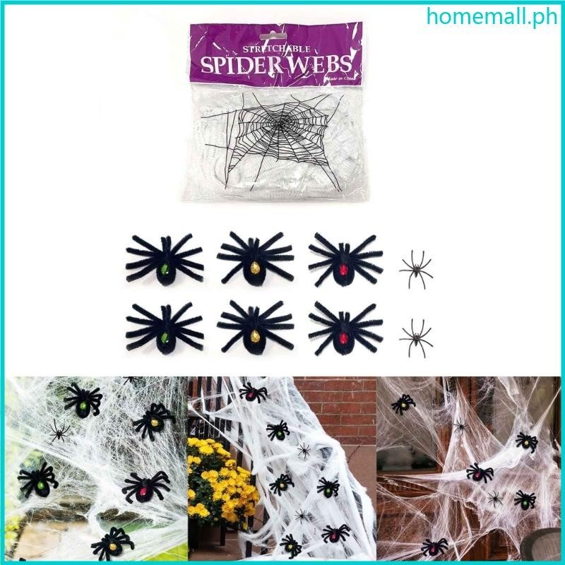 HO Indoor Outdoor Halloween Spiders Webbing with Fake Spiders Fun Plush ...