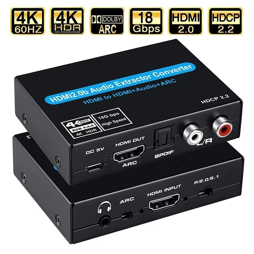4K HDMI Switcher Audio Extractor 2 in 1 Out Selector with R/L+Toslink ...