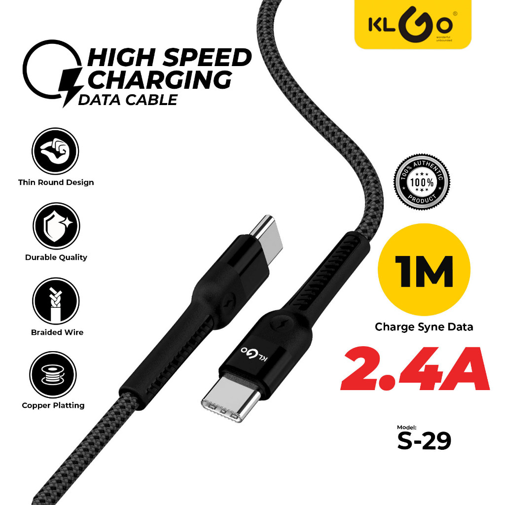 KLGO S-29 PD 1 meter 60W TYPE C to TYPE C Fast Charging USB Data Cable ...