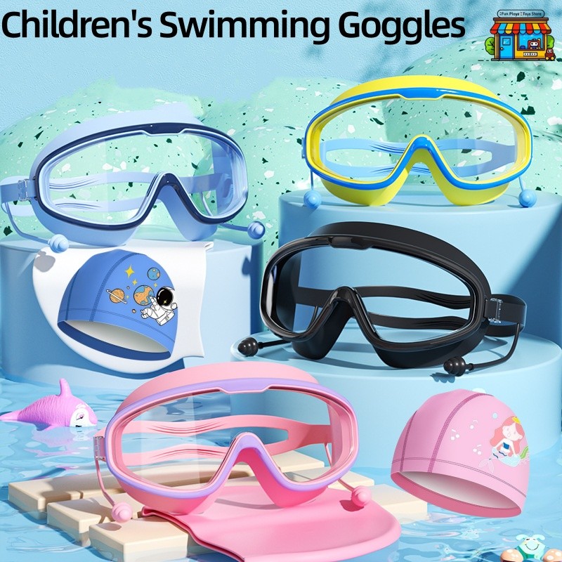Swimming Goggles for Kids with Earplugs Large Frame Anti-fog Waterproof ...