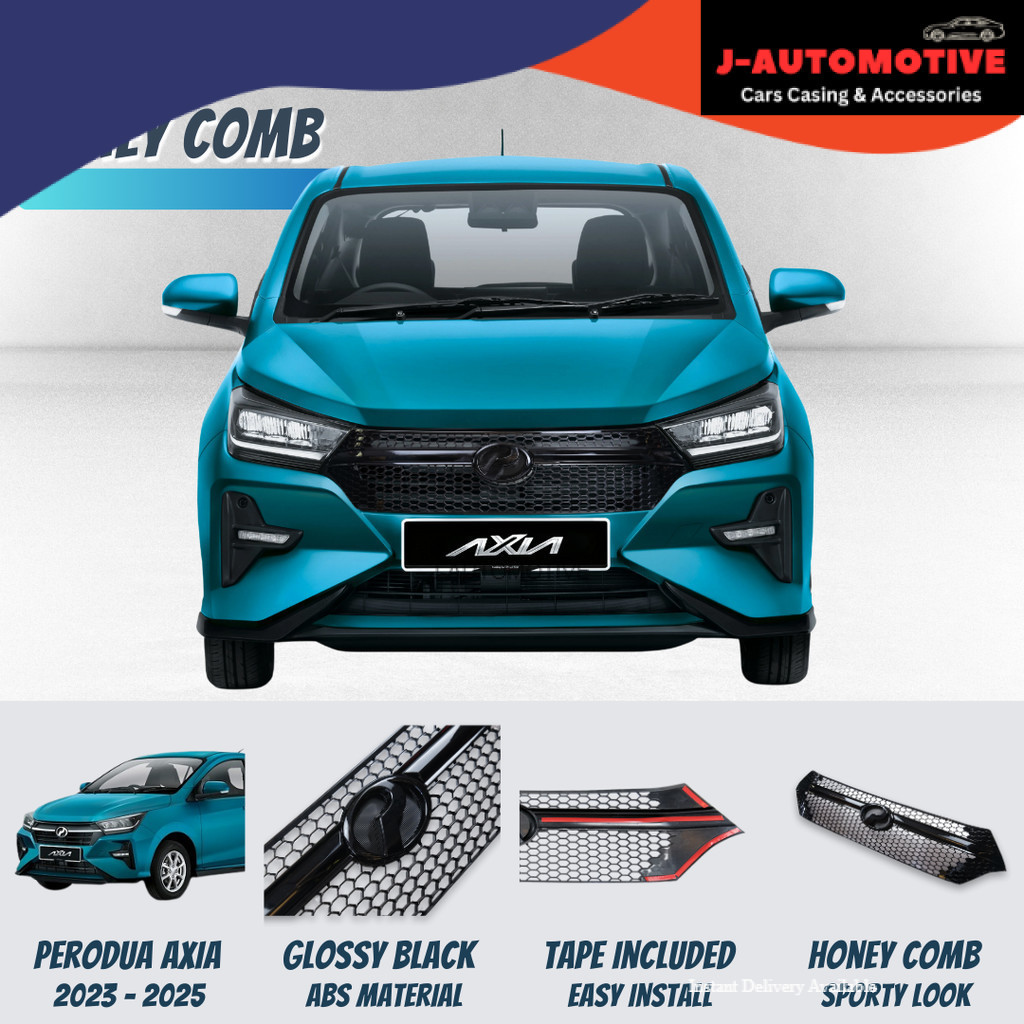 Perodua Axia 2023 - 2025 Front Grille Cover - Glossy Black Honeycomb ...