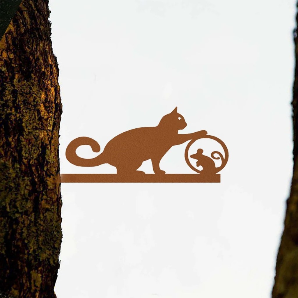 1pc Spring Cat Mouse Steel Silhouette Metal Wall Art Elevate the look ...