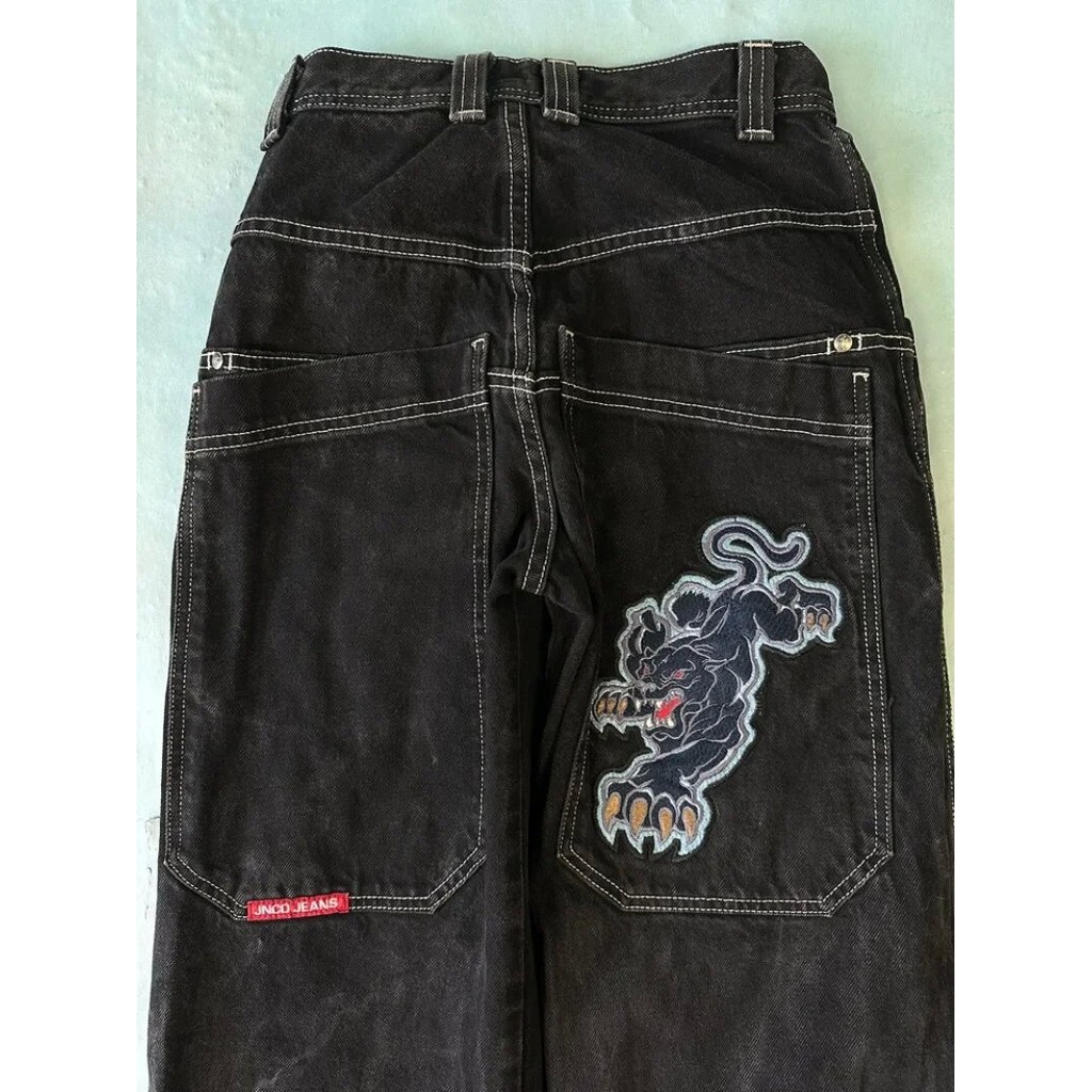 Streetwear JNCO Jeans Y2K Hip-Hop Cartoon Pattern Loose Black Pants ...