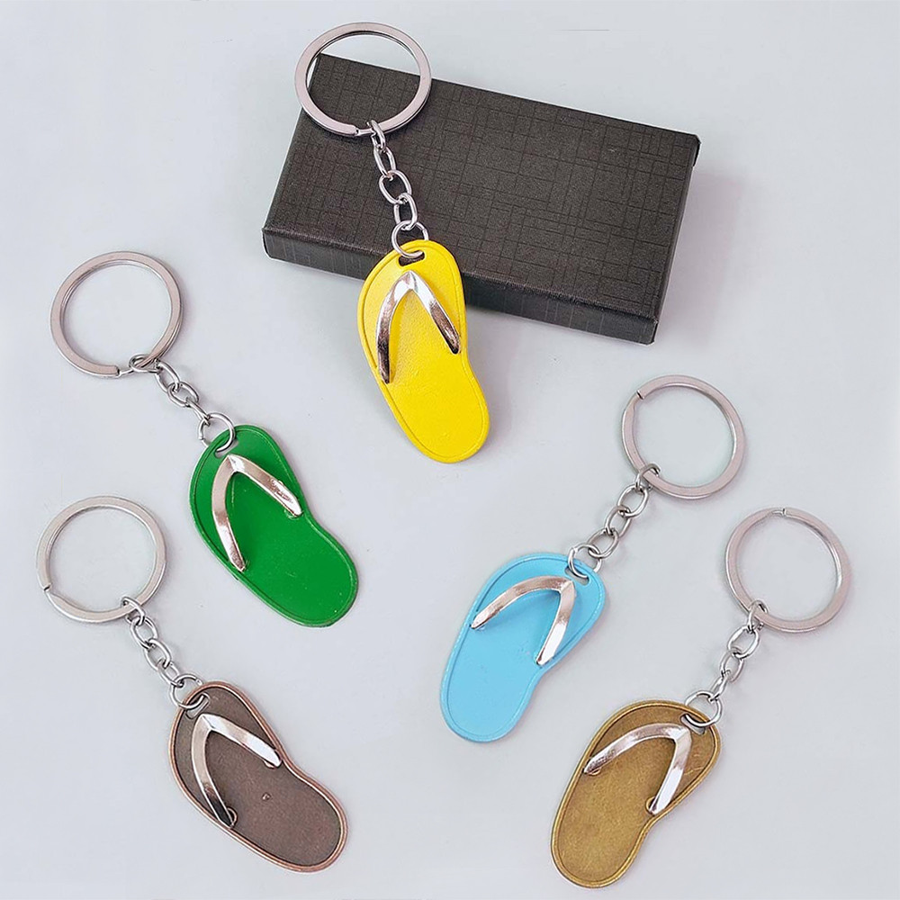 Trendy Mini Slippers Shaped Keychain Metal Flip Flops Pendant Men Car ...