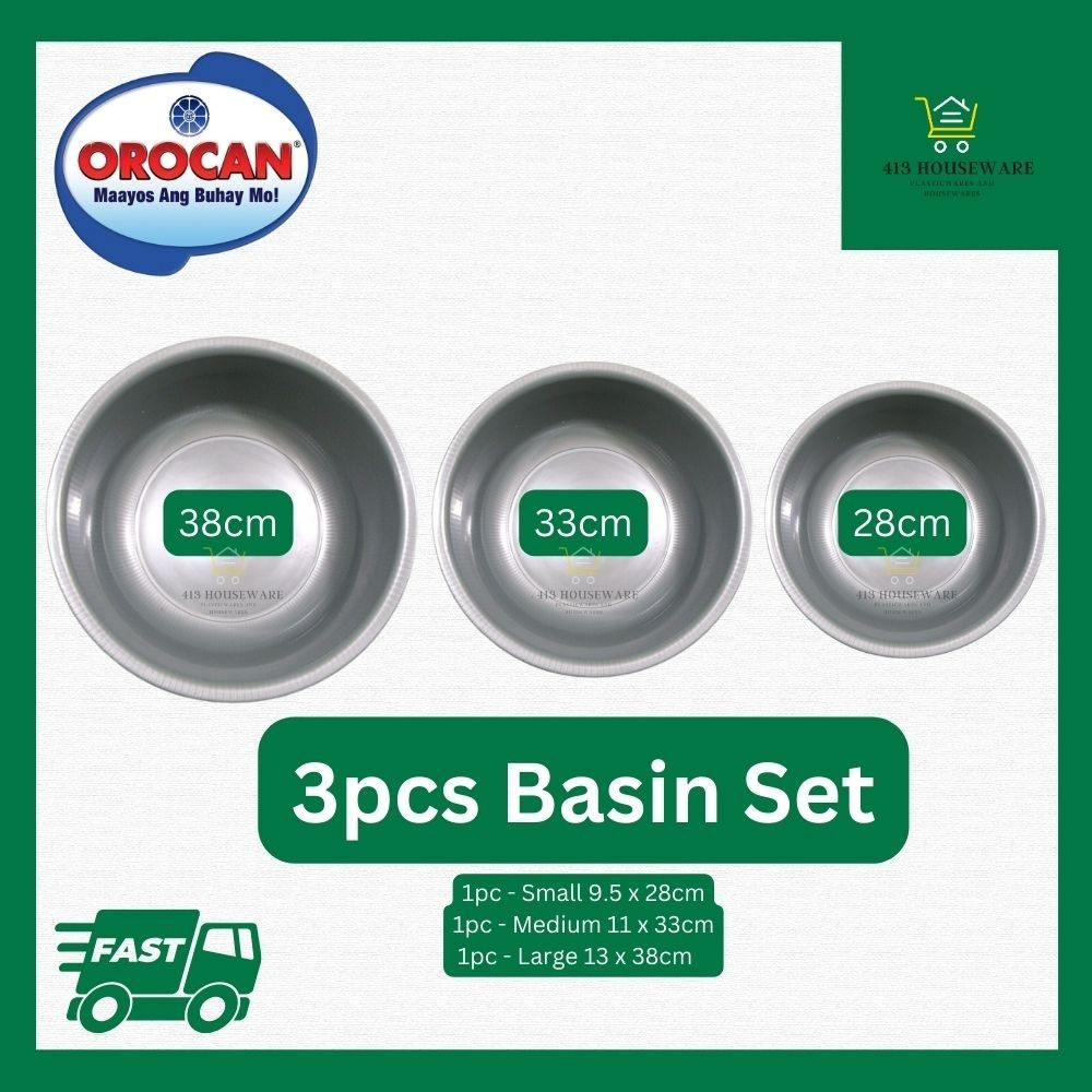 3pcs Basin Orocan Silver Basin Set Multipurpose Heavy Duty Laundry ...