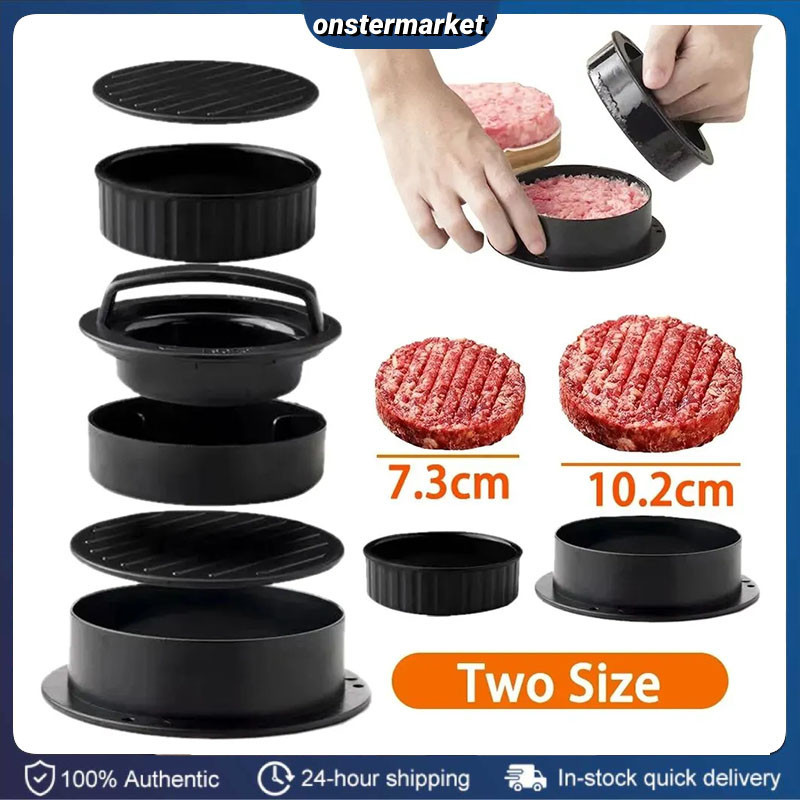 3IN1 Hamburger Press Patty Maker Non Stick Sliders Beef Stuffed Burger ...