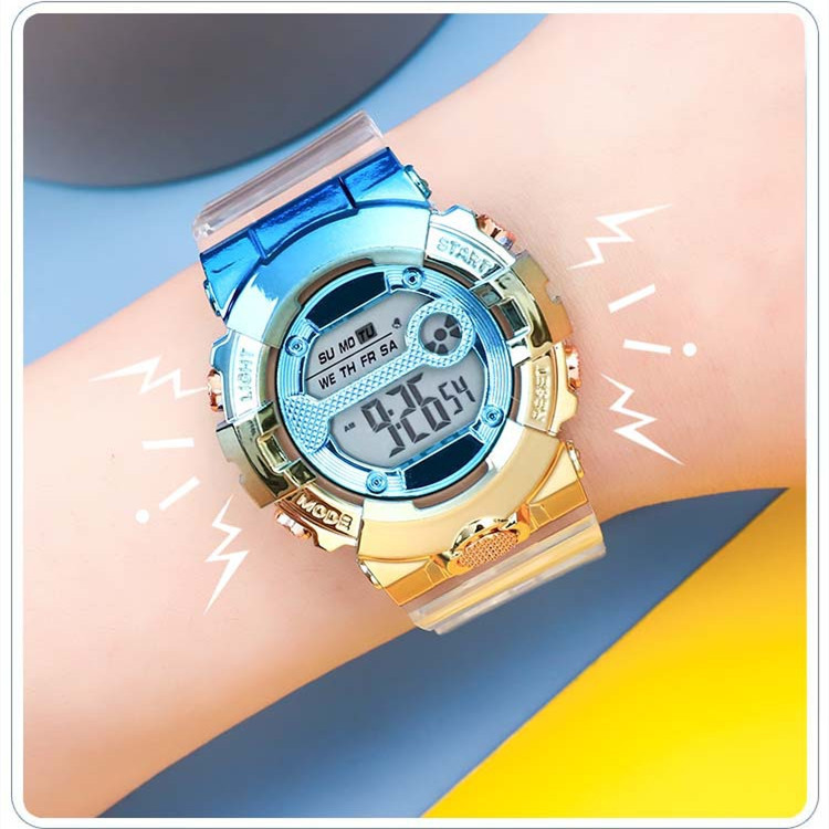 LED Digital Electronic Watch for Women Electroplated Metal Rubber Strap ...