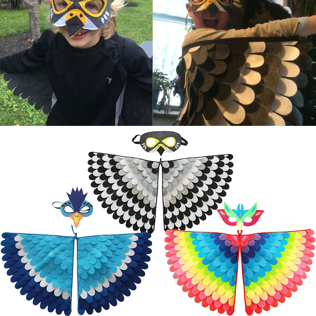 Kids Cosplay Costume Owl Peacock Wings Bird Felt Cape with Mask for ...