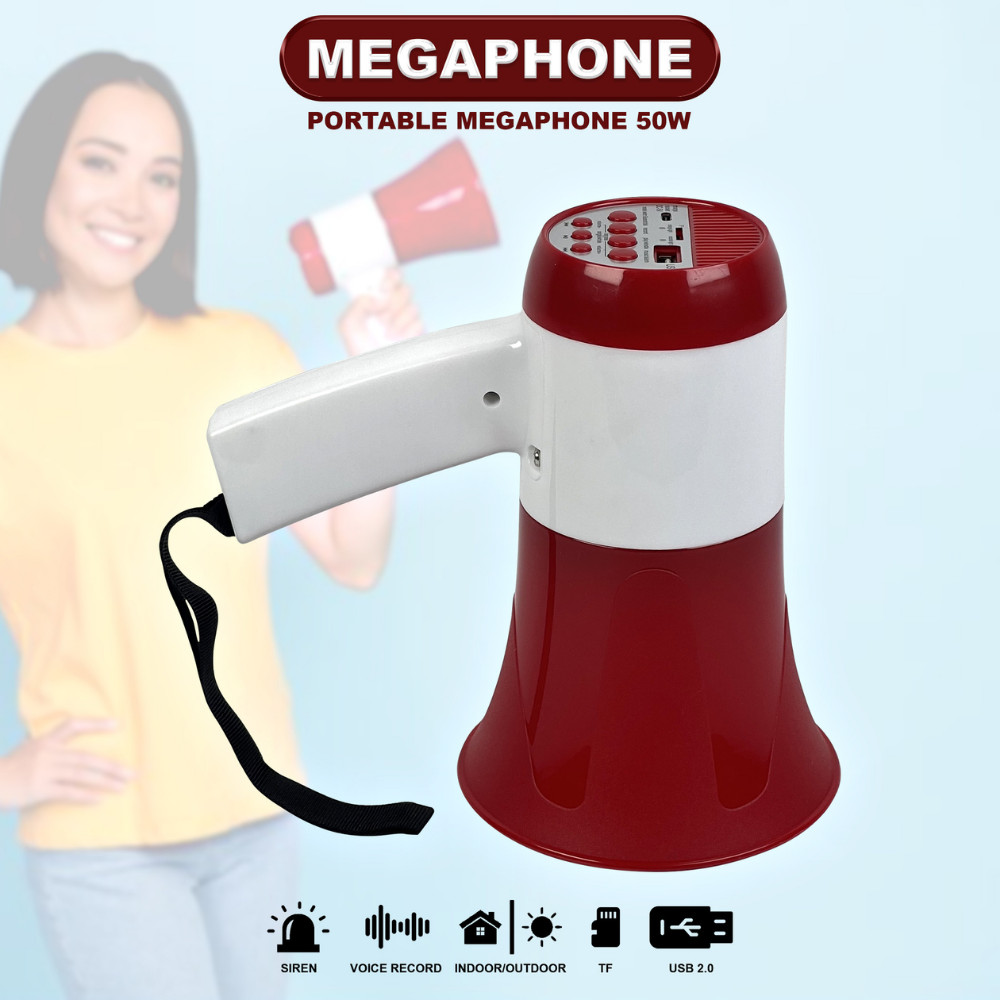 50W Handheld Megaphone Speaker with Siren, Record, Alarm and Bluetooth ...