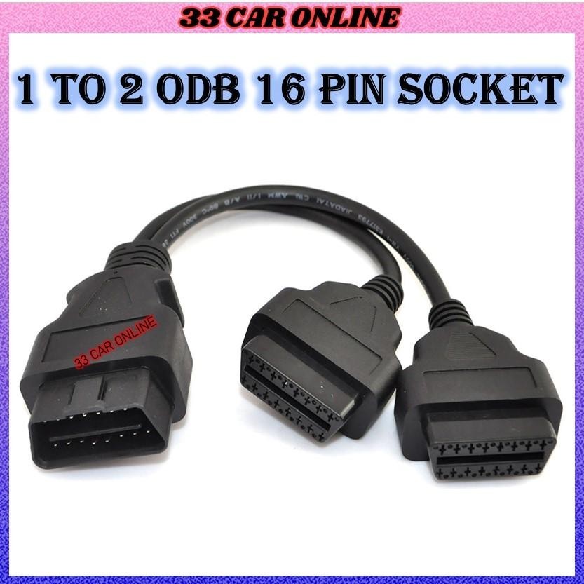 Car OBD Extension Cord 1 To 2 16 Pin Elbow Flat Wire Cable 37cm Female ...