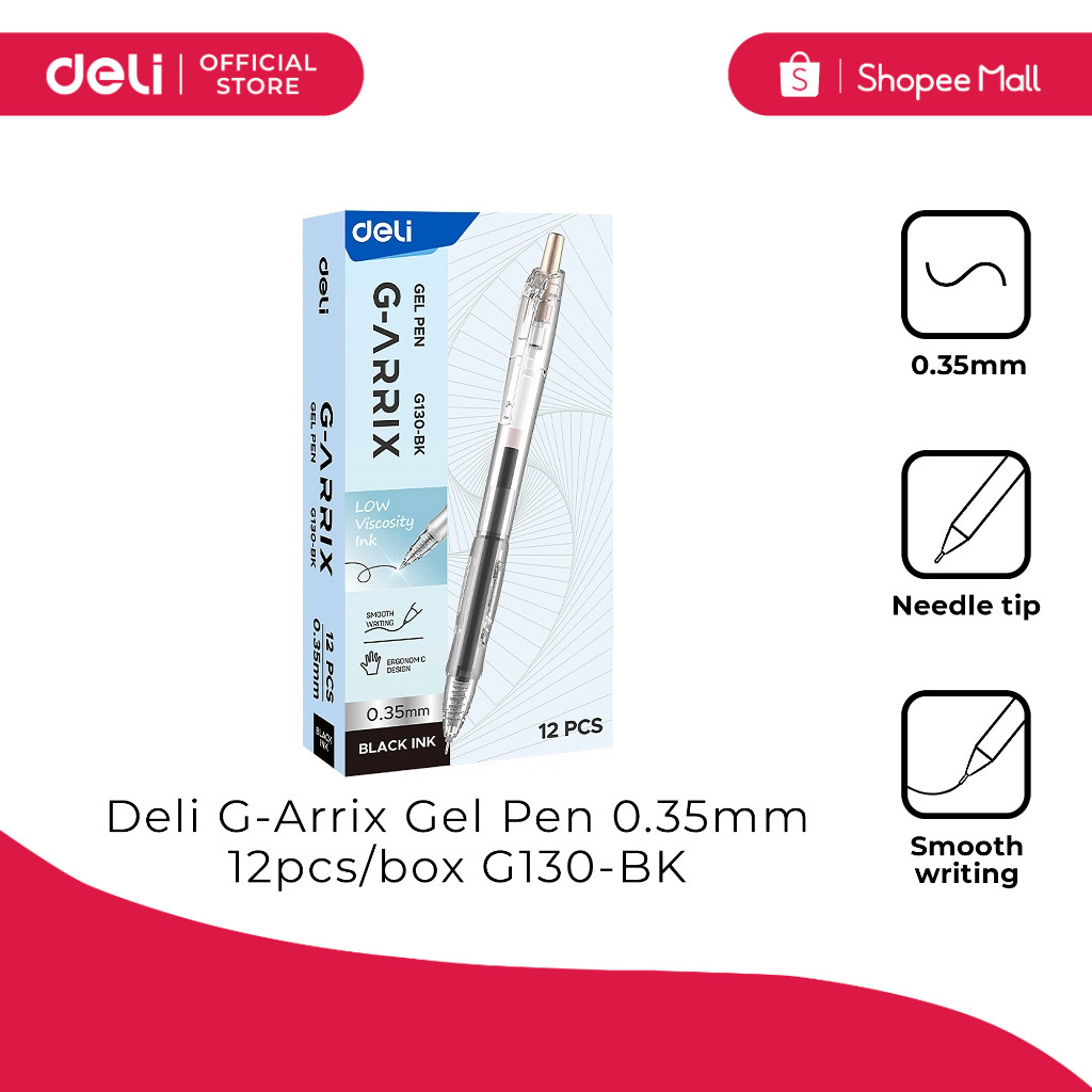 Deli G130-BK G-Arrix Gel Pen 0.35mm 12pcs/box | Shopee Philippines
