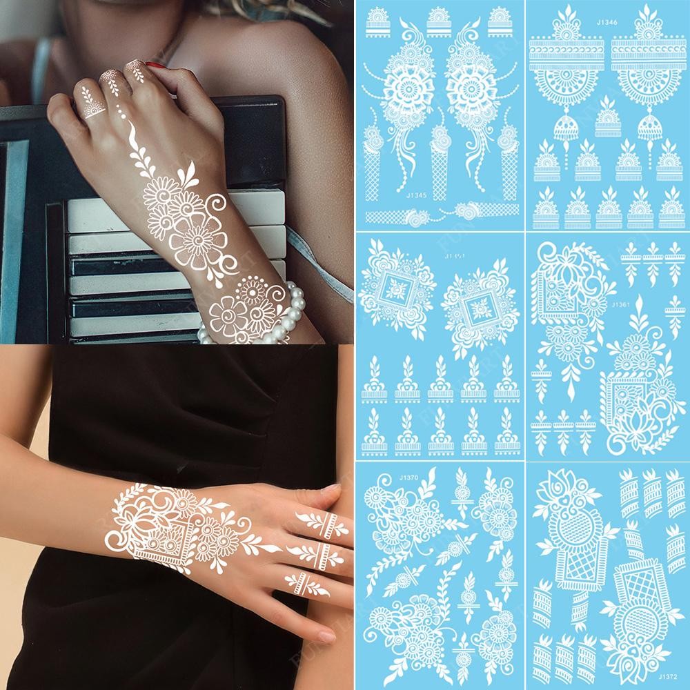 White Henna Hand Tattoo Stickers Waterproof Temporary Tattoos for Women ...