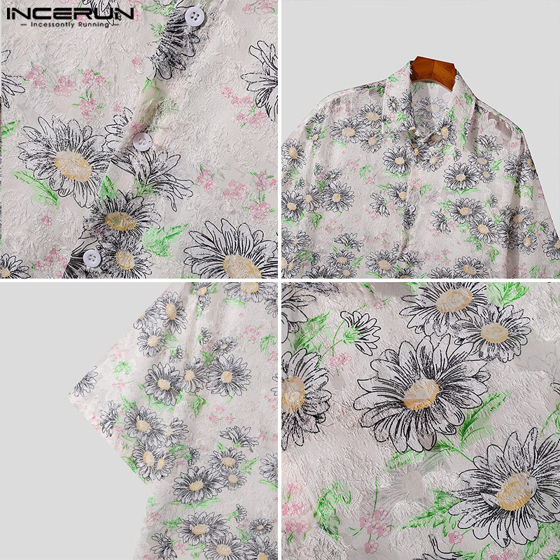 INCERUN Men Korean Casual Tasseled Floral Short Sleeve Printing Shirts ...