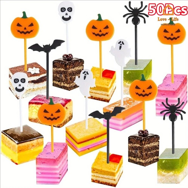 50 Pcs Halloween Party Dining Table Decorative Cartoon Fruits Fork ...
