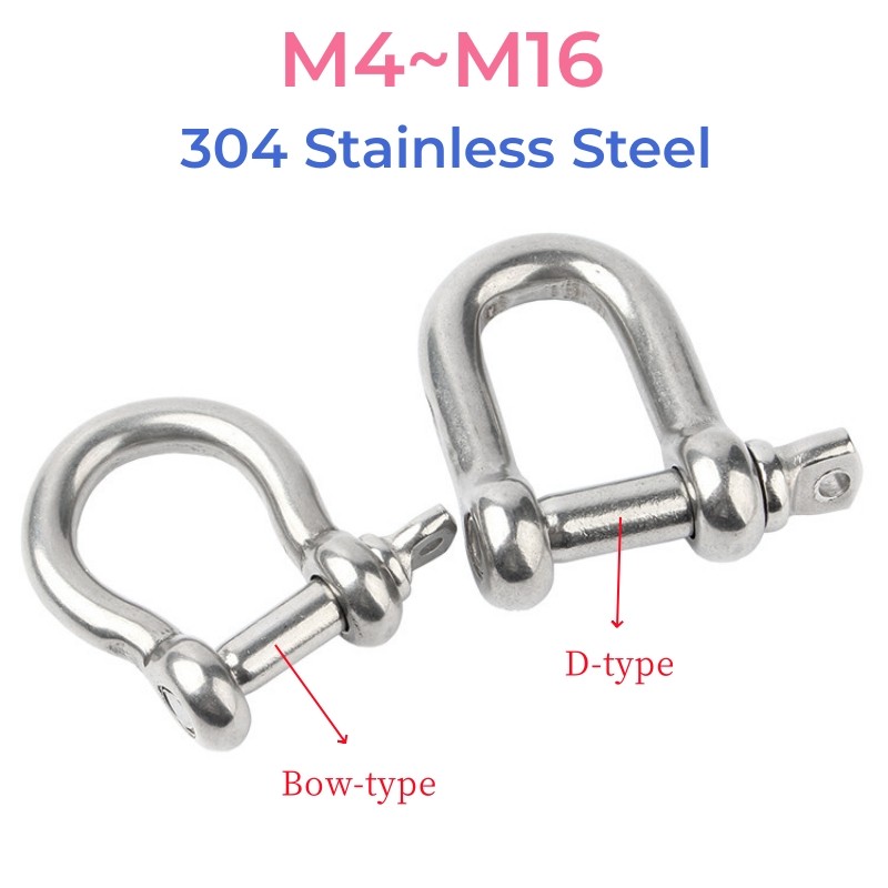 304 Stainless Steel D Bow Shackle Carabiner Fob Key M4 M5 M6 M8 M10 M12 M14 M16 Ring Keychain ...