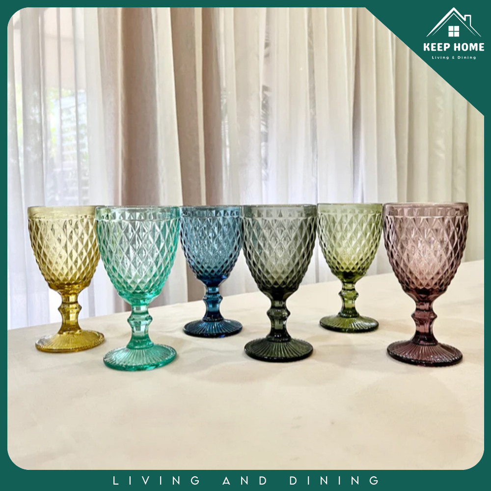 Keep Home 6pcs Set Modern Embossed Crystal Diamond Pattern Goblet Water ...