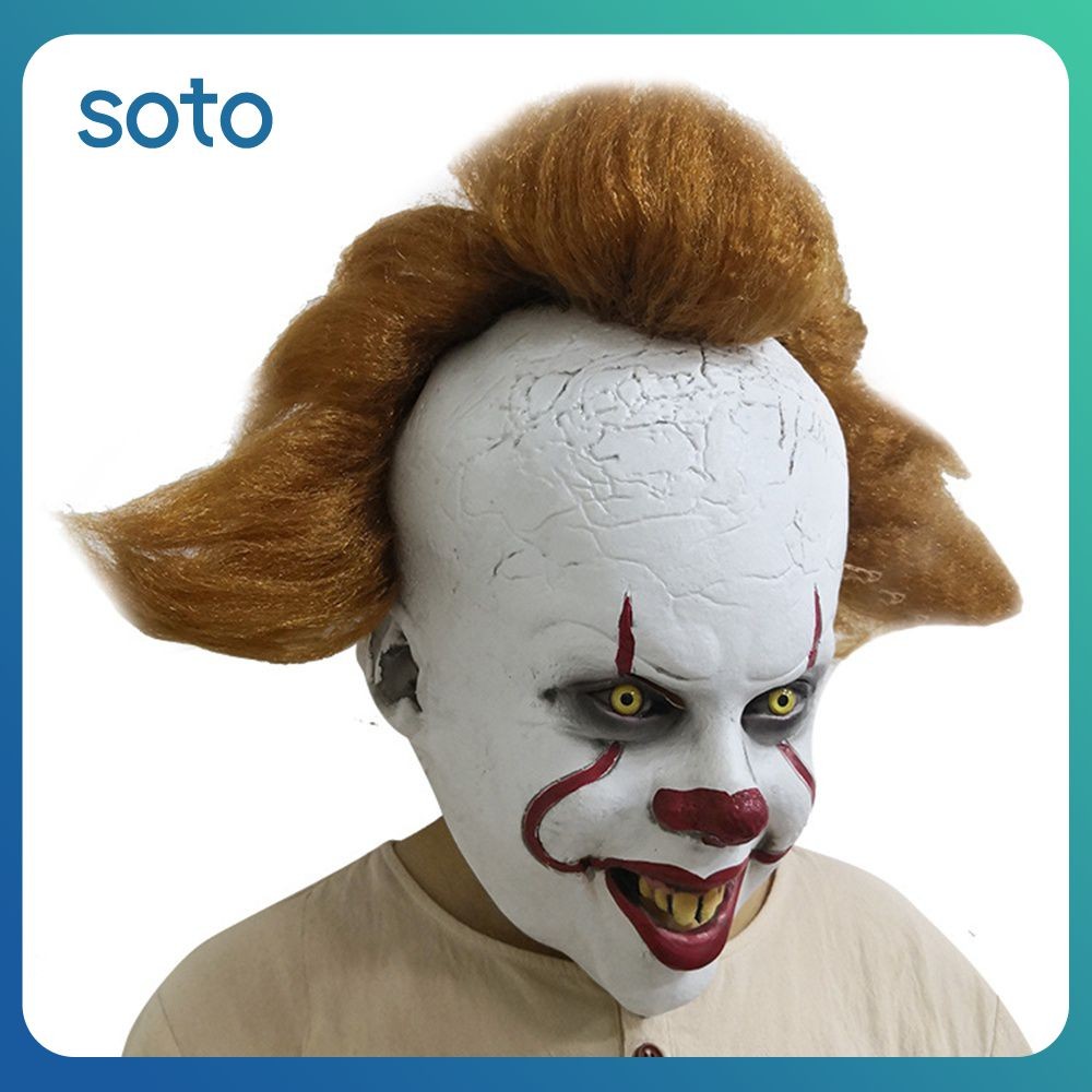 Scary Red Nose Clown Buck Teeth Mask Horrific Pennywise Crazy Clown ...