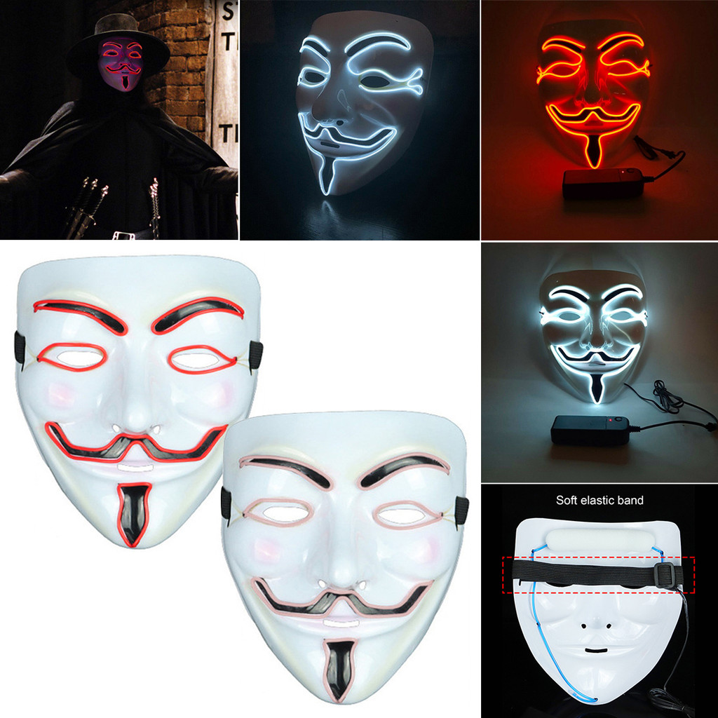 New Halloween Mask Weird Mask V For Vendetta Mask Anonymous Guy LED ...