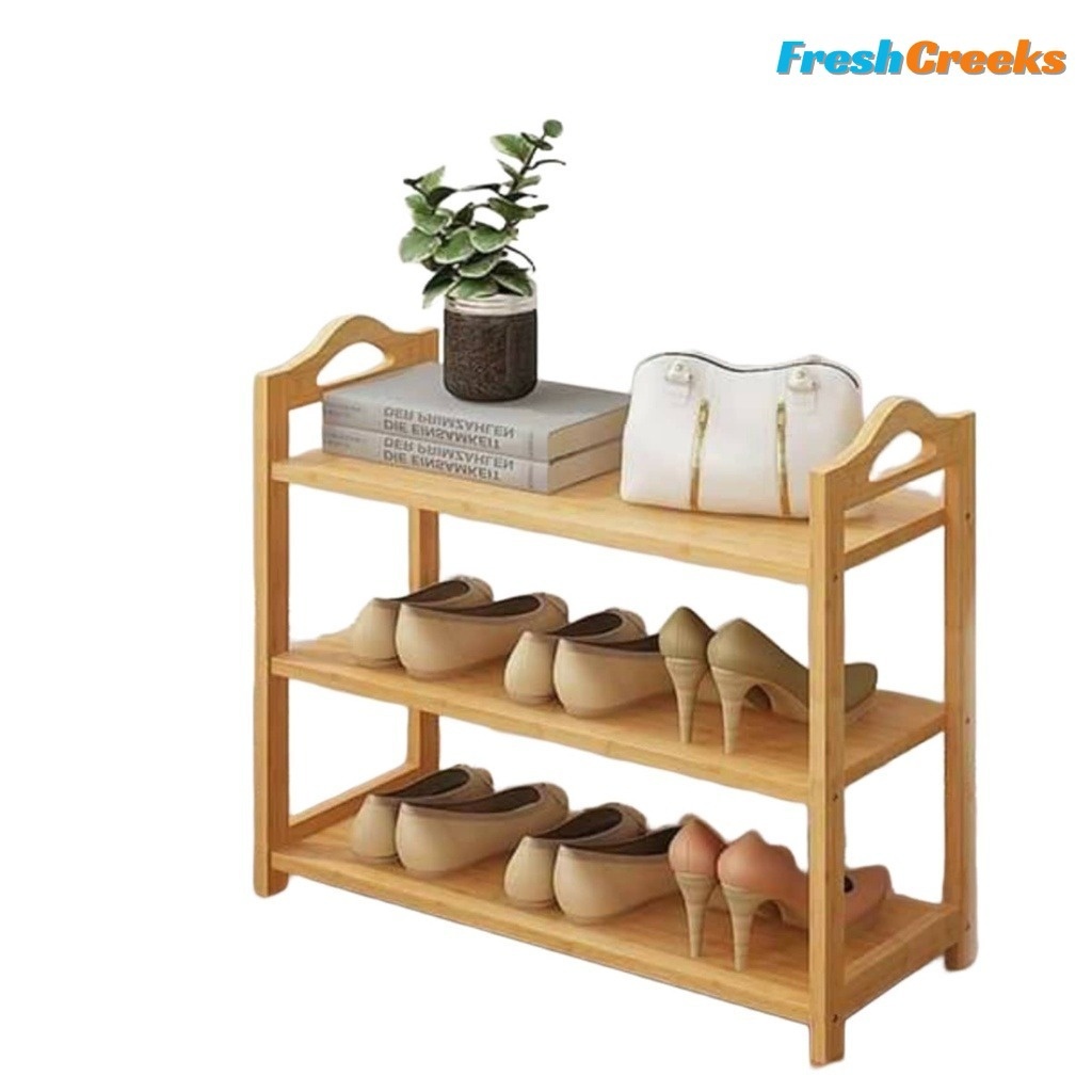 FC 3 Layers Shoe Rack 50CM Tier Wooden Bamboo Stackable Shoes Organizer ...