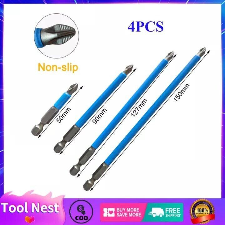 PP+Tool Nest 4 PCS PH2 Cross Bit Drill Head Set Non-Slip 1/4 Hex Shank Magnetic Long Electric ...