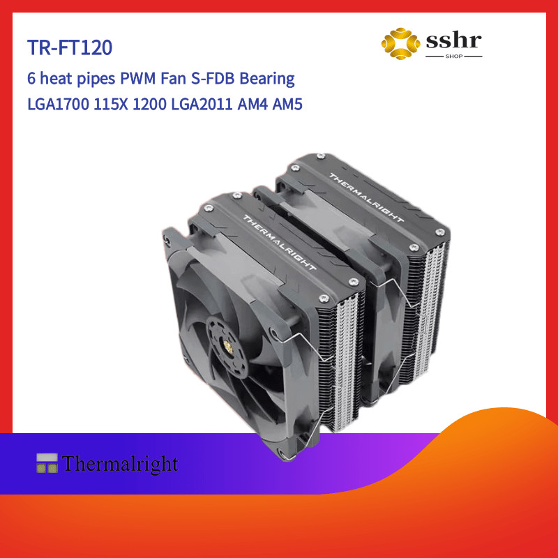 Thermalright FT120 6 AGHP HeatPipe CPU Cooler Dual Tower 4pin PWM Pure Copper Air Radiator ...