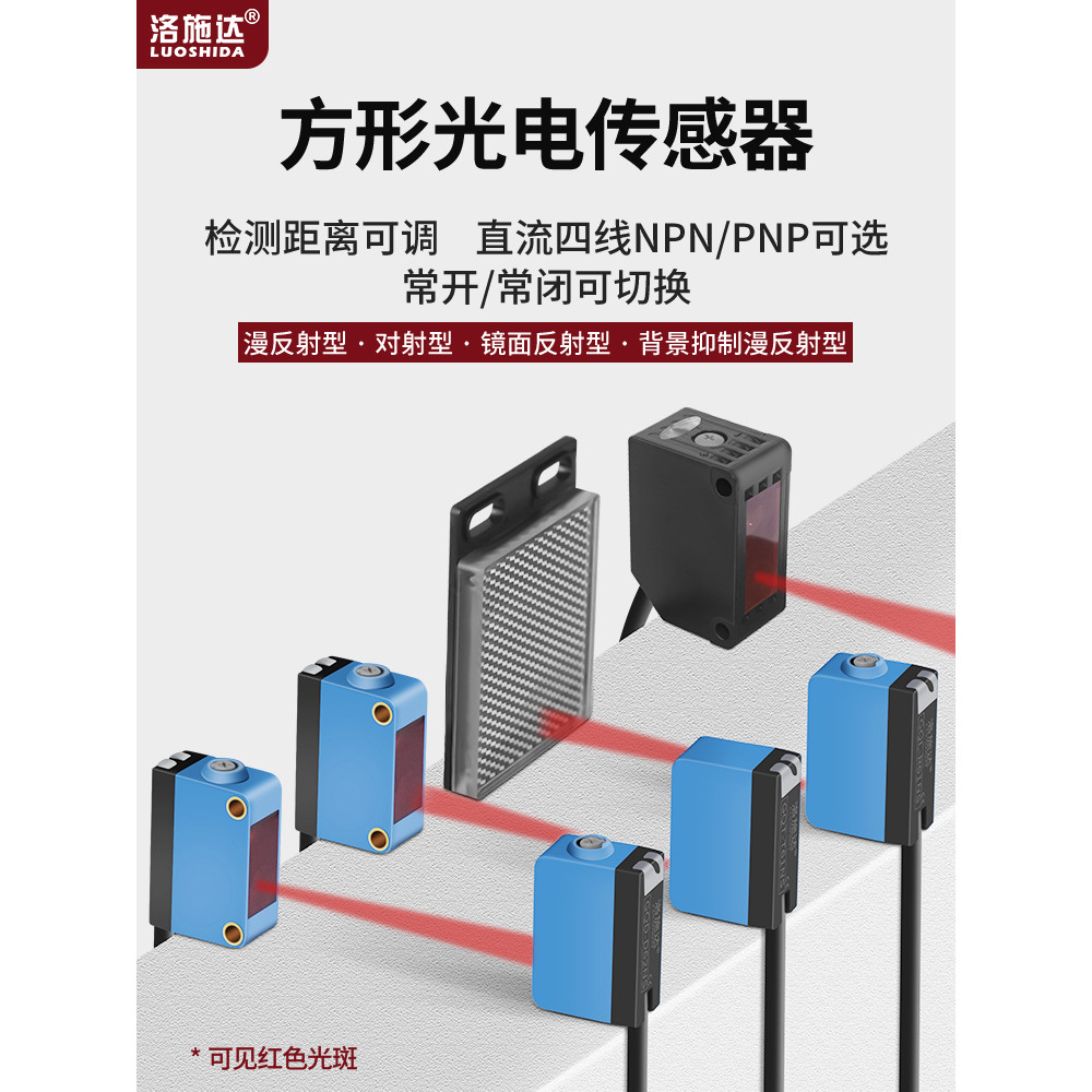 Square Photoelectric Switch Sensor Diffuse Reflection Reflection Mirror ...
