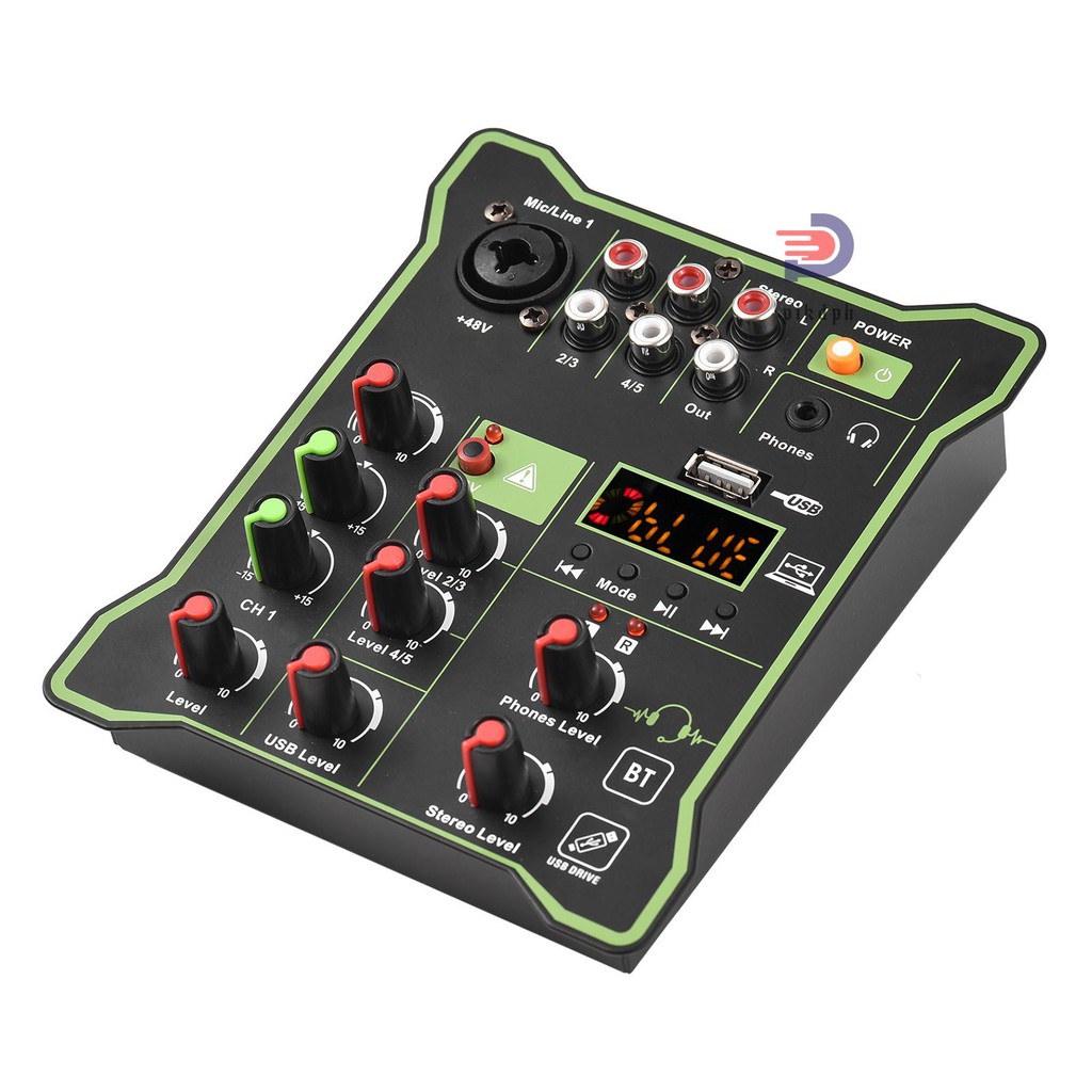 5-Channel Compact Audio Mixer Sound Mixing Console 48V Phantom Power ...