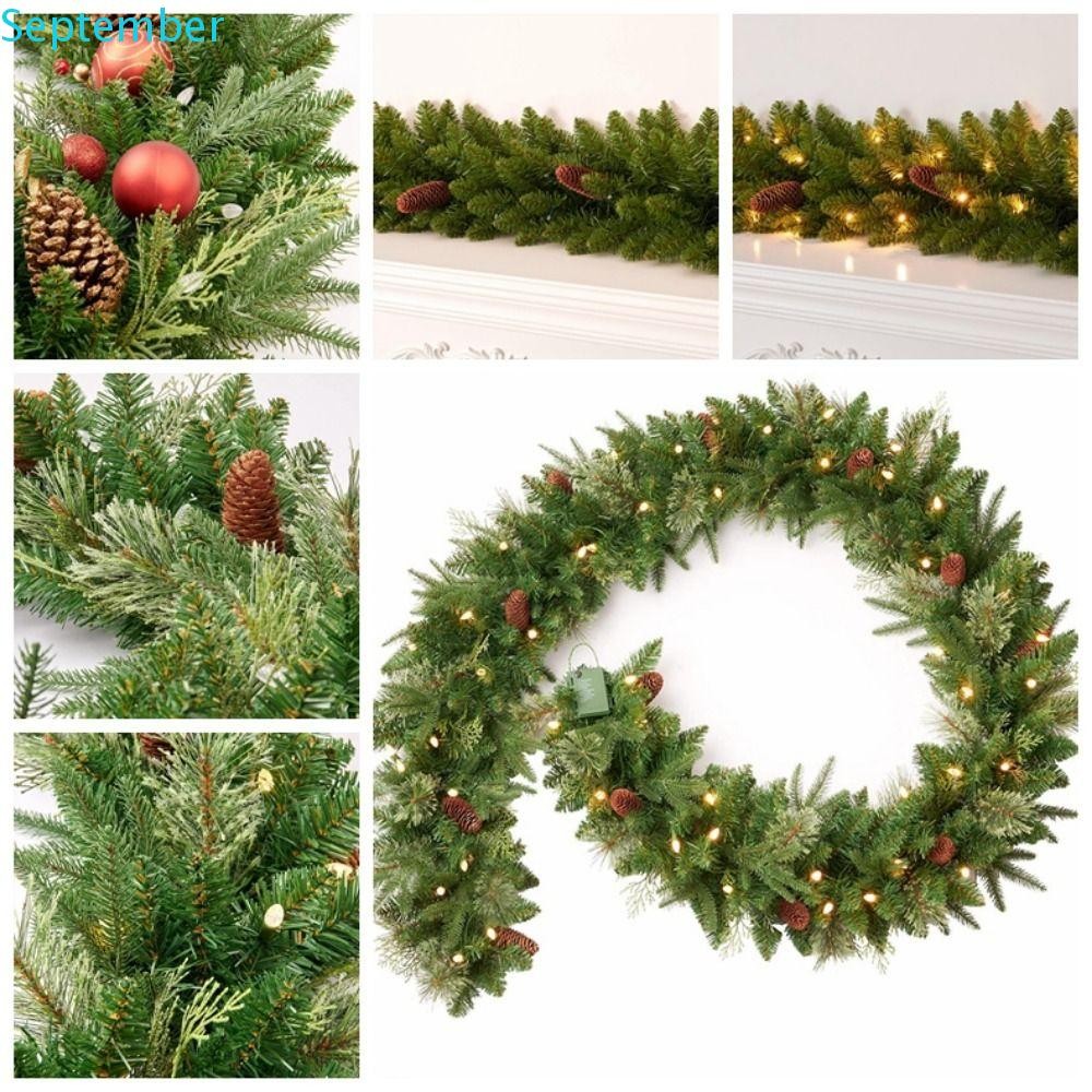 SEPTEMBER Christmas Garland, 30 LED Lights 180cm/6 Feet Artificial Pine ...