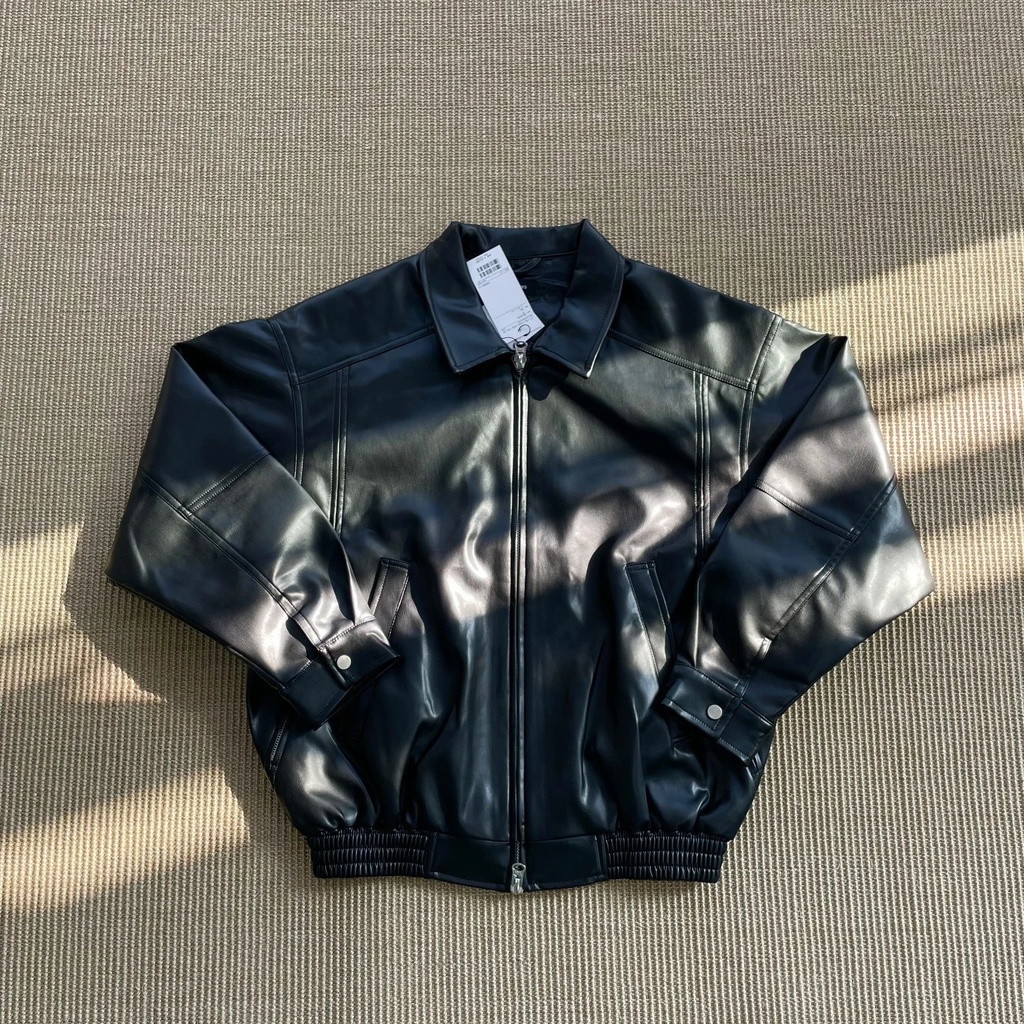 BEAMS SSZ leather jacket suede lapel zipper design jacket oversized ...