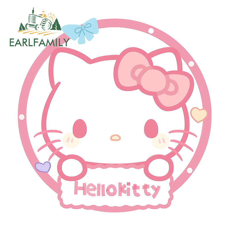 EARLFAMILY 13cm Hello Kitty Cartoon Pink Car Sticker Fashionable Cute ...