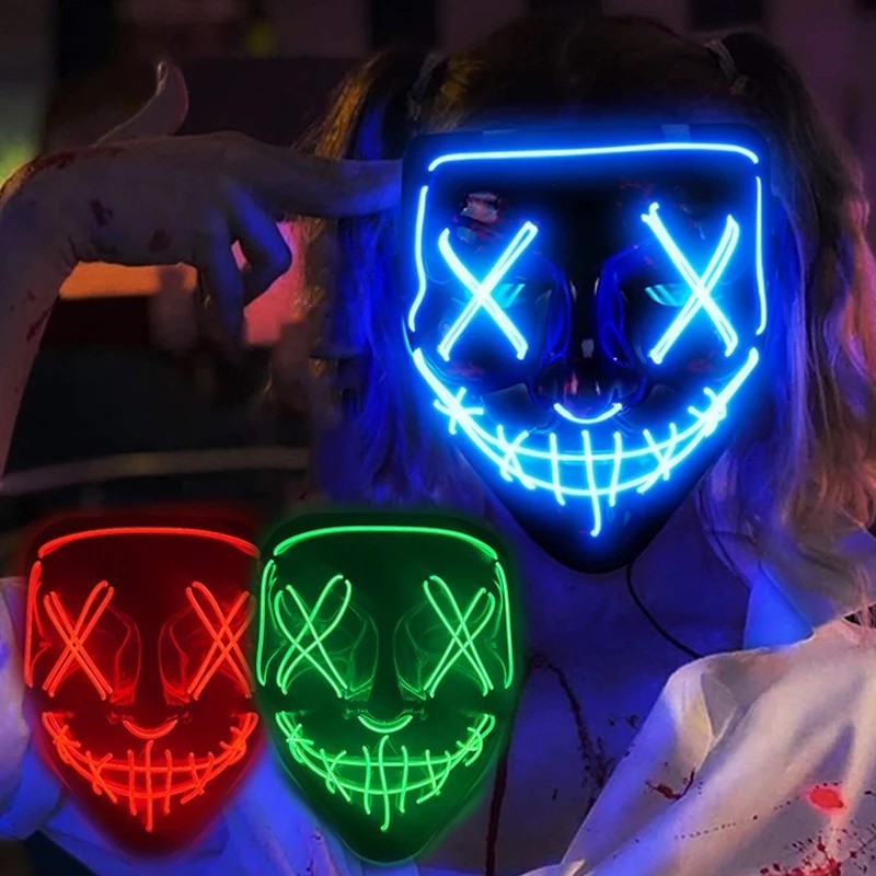 Wireless Neon LED Purge Mask Glow in The Dark Cosplay Horror Mask ...