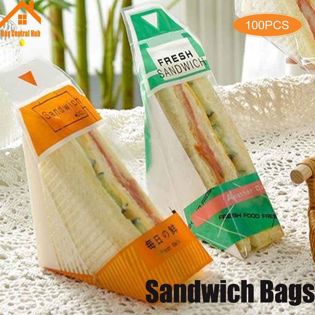 100Pcs Easy-To-Tear Sandwich Bag Triangle Cake Bread Pastry Bag Food ...