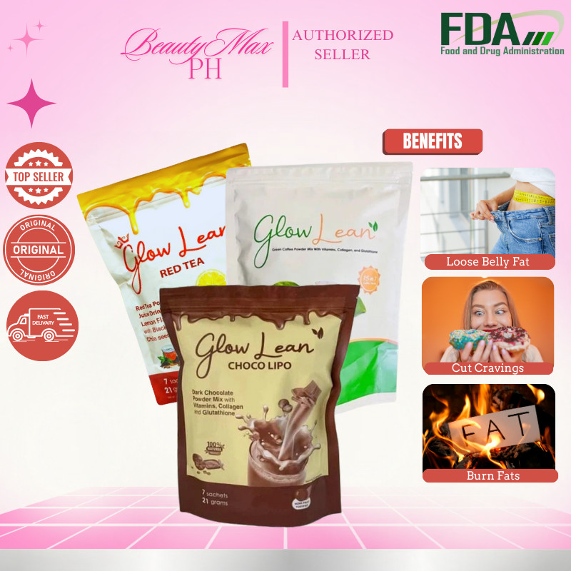 Authentic Glow Lean Coffee & Choco Lipo & Red Tea Slimming Drinks 21g ...