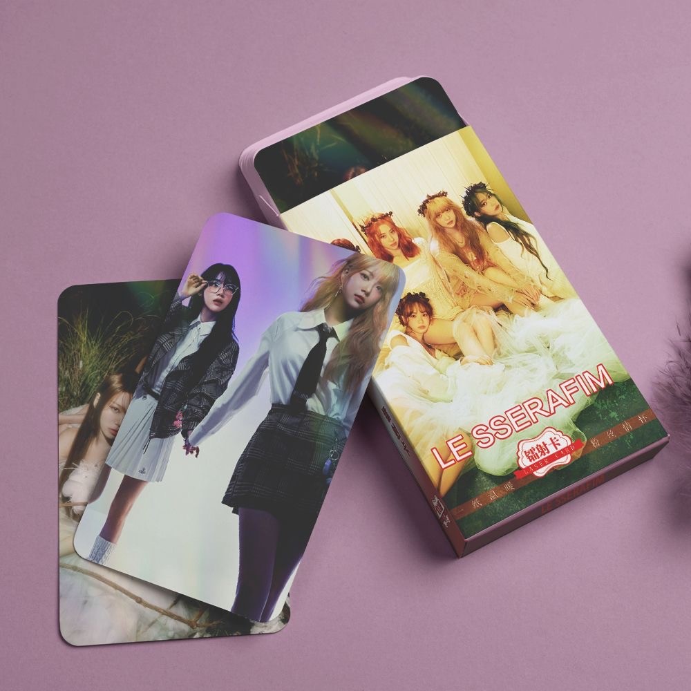 50-55pcs LE SSERAFIM Laser HOLOGRAPHIC LOMO Cards Perfect Night EASY ...