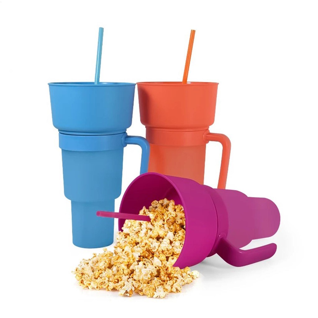 Cup with Snack Bowl Top 2 in 1 Top Snack Bowl Drink Cup Splash Proof ...
