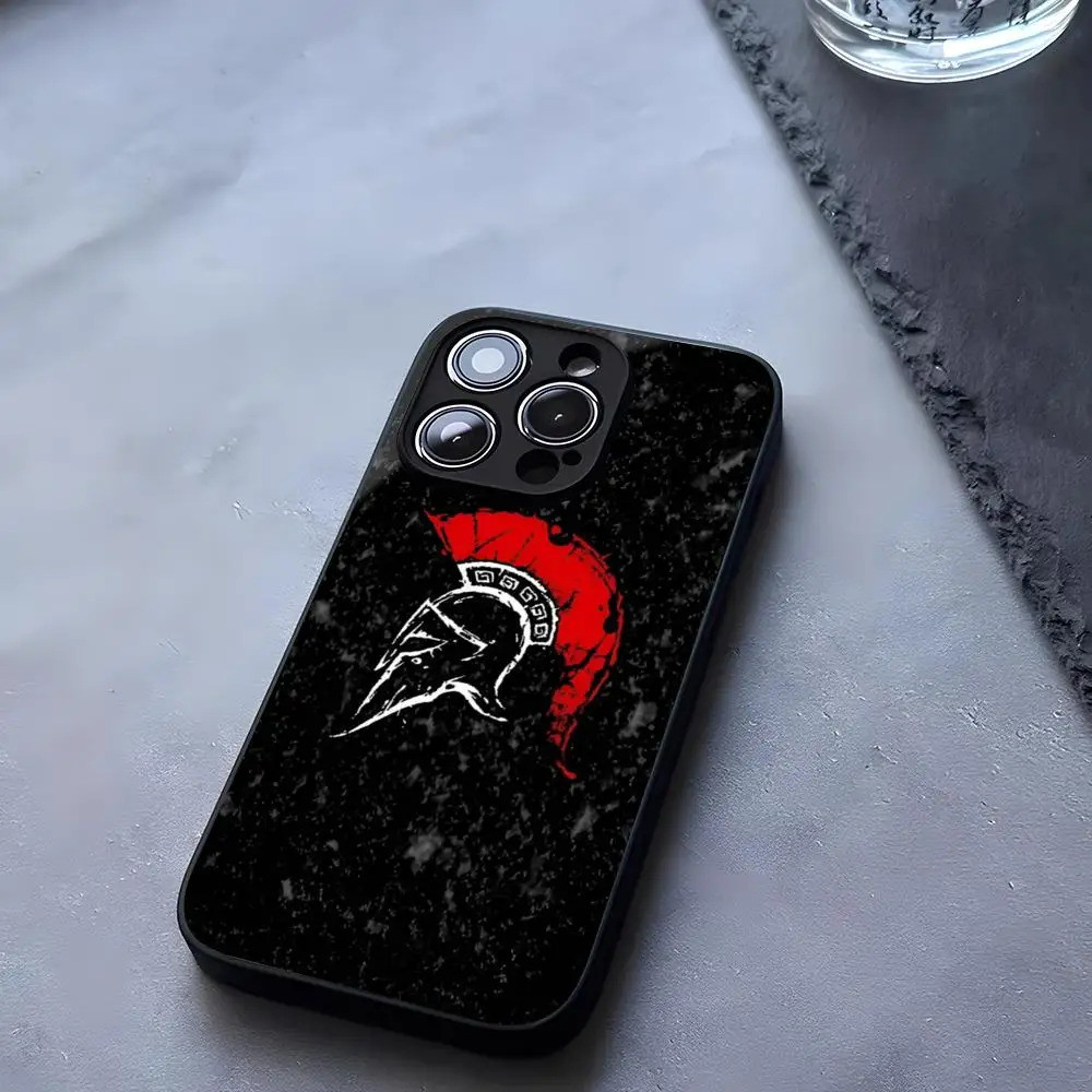 BK-2 Black Spartan Warrior Phone Case Tempered Glass For iPhone 13 14 ...
