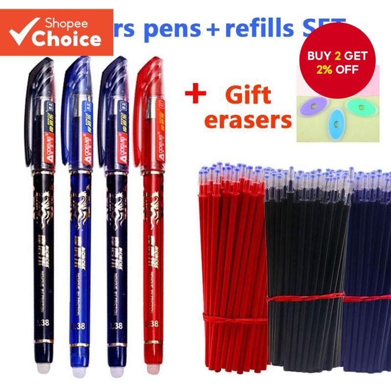 Erasable ballpen Gel pen set 0.5mm ball tip Black,Light Blue,Red,Dark ...