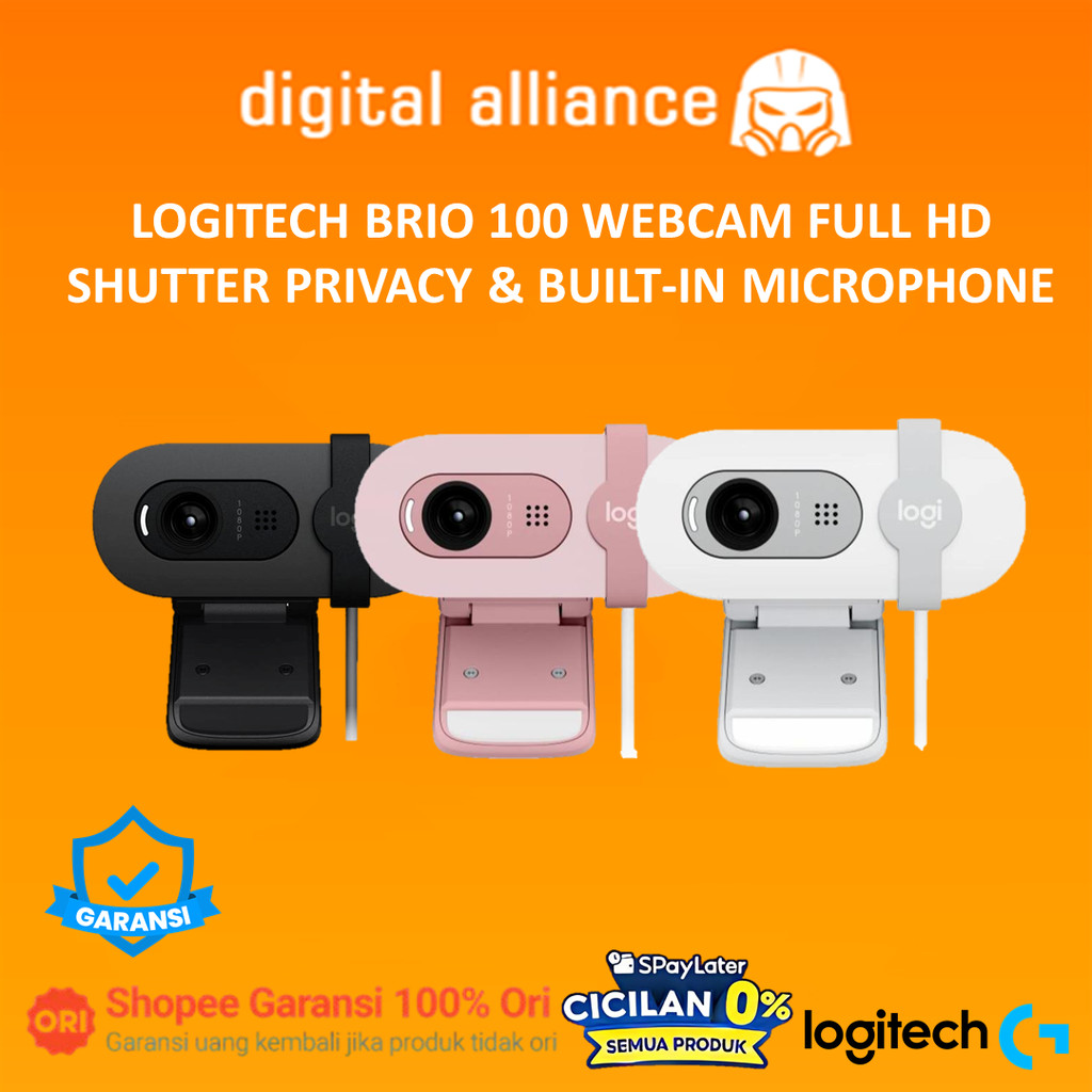 LOGITECH BRIO 100 WEBCAM FULL HD SHUTTER PRIVACY & BUILT-IN MICROPHONE ...
