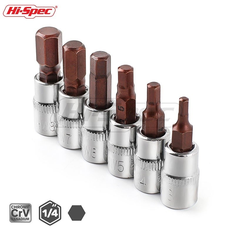RQHi-Spec 6pc 1/4 Hex Socket Adapter Allen Key Spline Bits Hex Socket ...