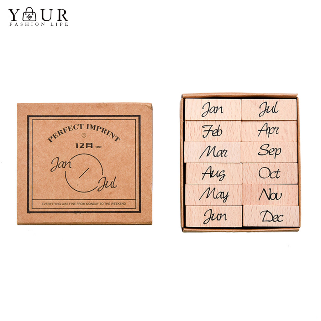 Youxp Stamp Numbers English Months Weeks Reusable Wood Vintage Cursive ...