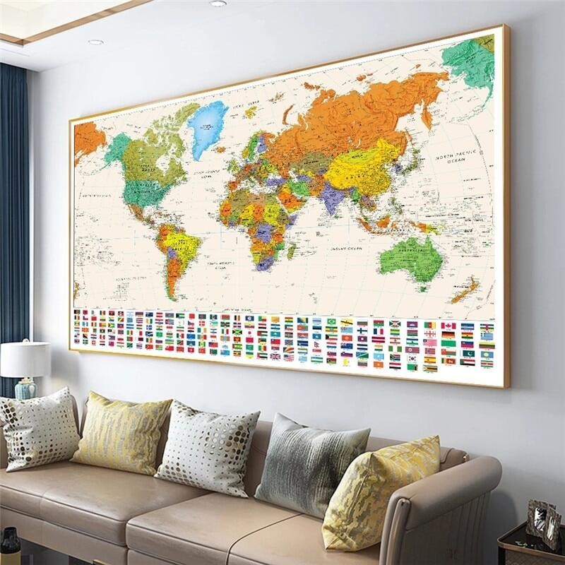 Poster Big Size The World Map Canvas Painting Poster Retro English Map ...