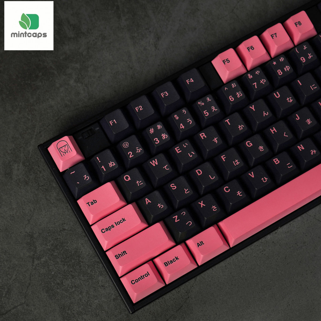 Mintcaps Black Pink Keycaps PBT cherry profile 128 Keys Japanese ...